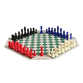 Four Way Player Chess Set Red, WHITE, Blue, Black pieces with Vinyl Mat