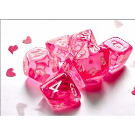 Translucent Pink w/ White Mini Polyhedral 7 Dice Set