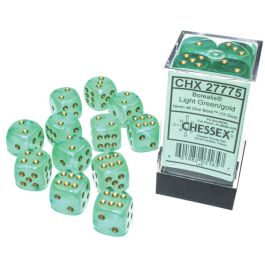 Borealis® 16mm d6 Light Green/gold Luminary™ Dice Block™ (12 dice)
